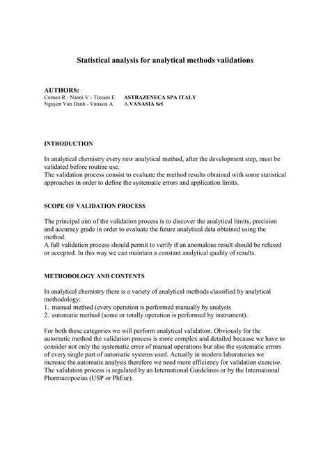 Statistical Analysis For Analytical Methods Validations