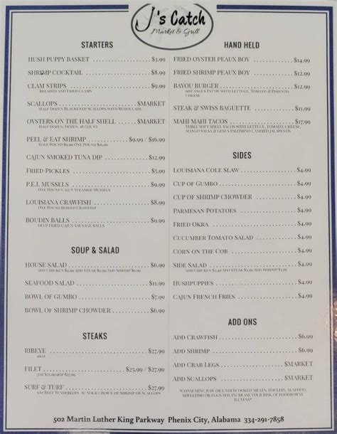 Menu At Js Catch Market And Grill Restaurant Phenix City