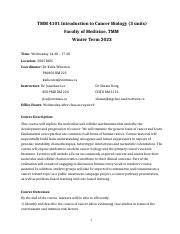 Course Outline 2023 Docx TMM 4101 Introduction To Cancer Biology 3 Units Faculty Of Medicine