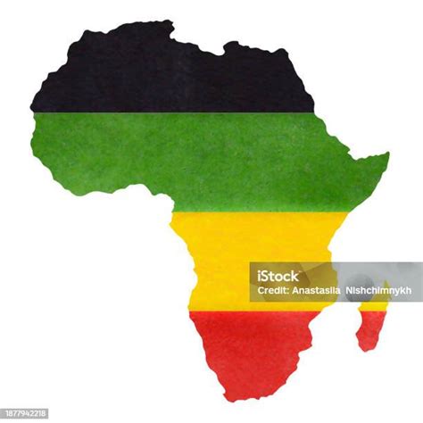 흑인 역사의 달 아프리카 개요지도 대륙 깃발 색상 검정 녹색 빨간색 노란색 콴자 아프리카의 날 Juneteenth 손으로 그린 수채화 그림 배경입니다 카드 스티커 로고