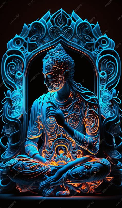Premium Photo Buddha Meditation Neon Wallpaper Image Ai Generated Art
