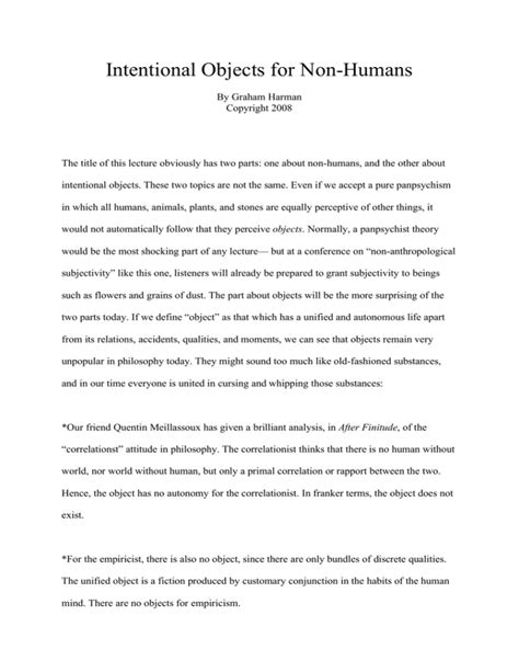 Intentional Objects For Non Humans