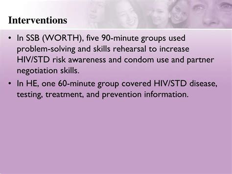 Ppt Hiv Std Risk Reduction Skills Building Intervention For Women Powerpoint Presentation Id