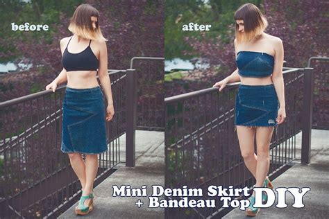 New Life Of Old Denim Skirt Diy Bandeau Top Mini Skirt Why Buy