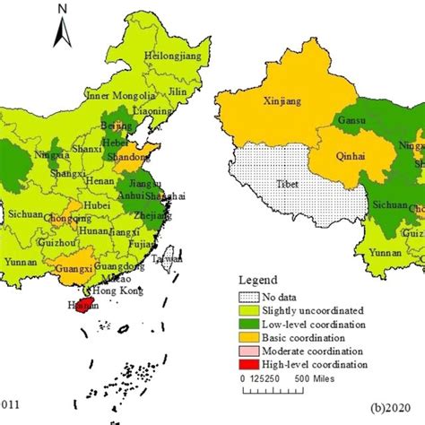 Spatial Pattern Of Coupling Coordination Level In 30 Provinces In 2011 Download Scientific