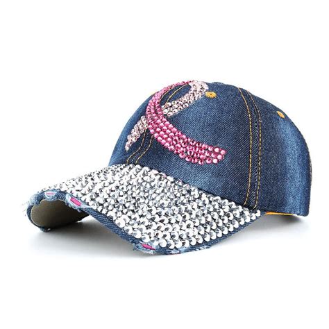 The Hope Hats Believe Pink Ribbon Sparkly Denim Cap Beckys Breast