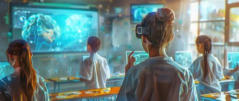 Augmented Reality Classroom Interactive Lessons With Holograms Premium Ai Generated Image