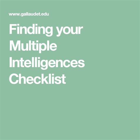 Finding Your Multiple Intelligences Checklist Multiple Intelligences
