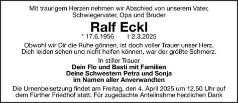 Traueranzeigen Von Ralf Eckl Trauer Nn De