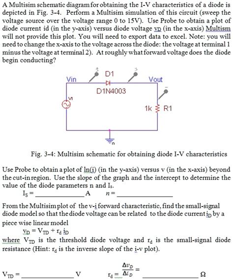 Solved A Multisim Schematic Diagram For Obtaining The I V Characteristics Of A Diode Is