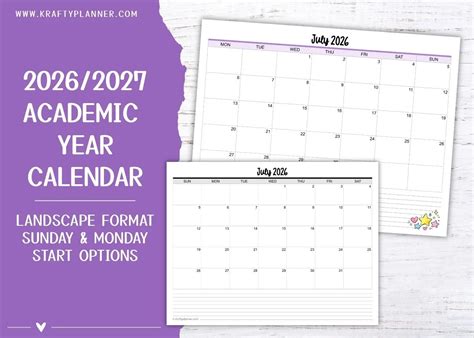 Free Printable 20262027 Academic Calendars Portrait — Krafty Planner