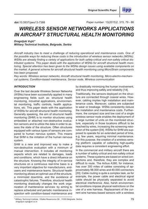 Pdf Wireless Sensor Networks Applications In Aircraft Structural Health Monitoring