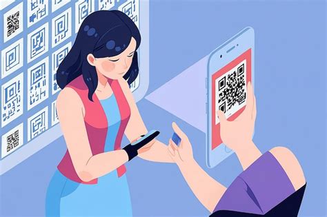3d平面同位素女性使用智能手機掃描qr碼qr碼驗證技術概念 Premium Ai Generated Image