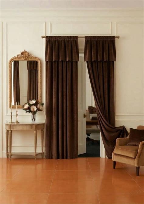 Chocolate Brown Silk Velvet Curtain Panel With Attached Valance Made