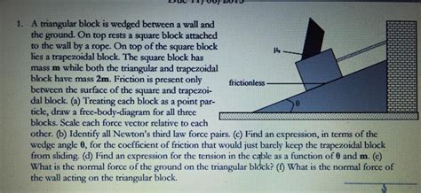 Solved A Triangular Block Is Wedged Between A Wall And The Chegg Com