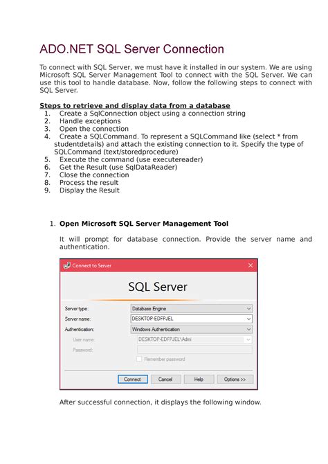 Sql Server Connection Ado Sql Server Connection To Connect With Sql Server We Must