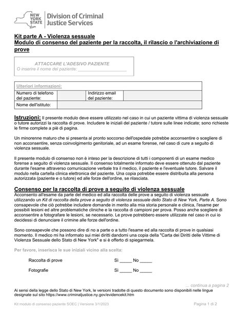 New York Sexual Offense Evidence Collection Kit Patient Consent Form