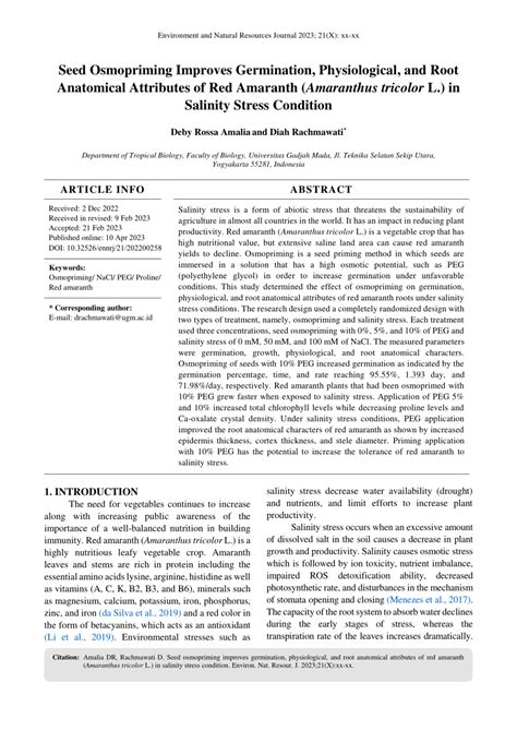Pdf Seed Osmopriming Improves Germination Physiological And Root Anatomical Attributes Of