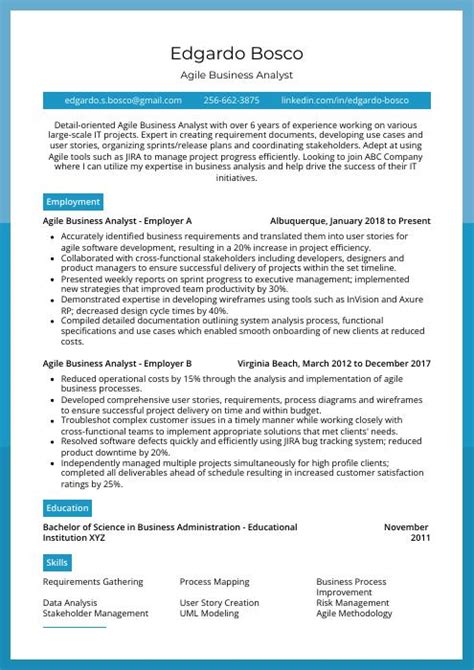 Agile Business Analyst Resume Cv Example And Writing Guide