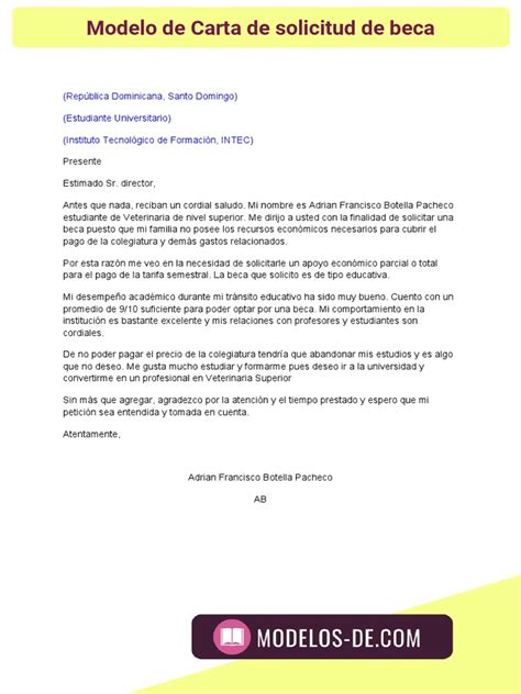 Modelo De Carta De Solicitud De Beca En Word Gratis Images And Photos