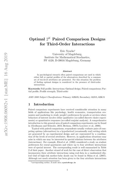 Optimal 2k Paired Comparison Designs For Third Order Interactions Deepai