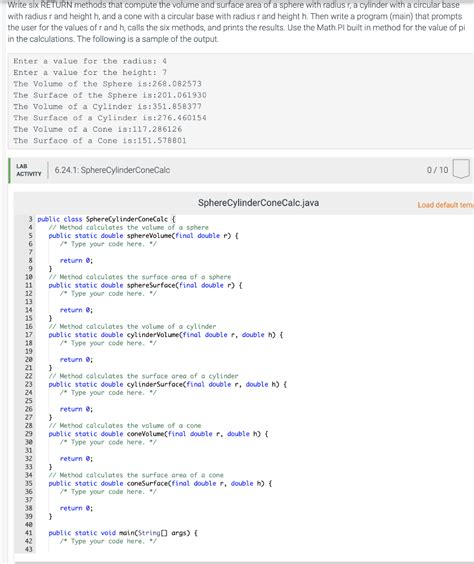 solved write six return methods that compute the volume and