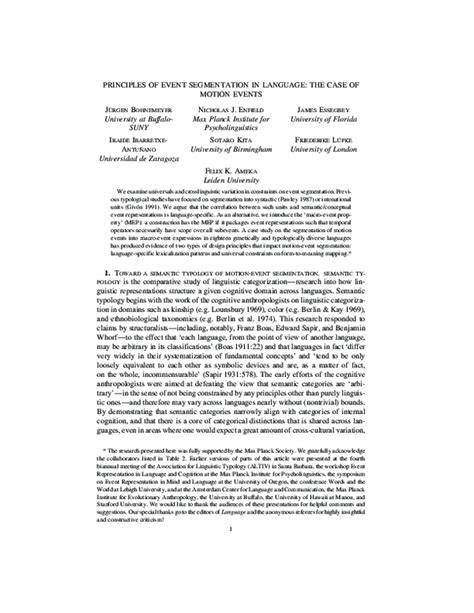 Pdf Principles Of Event Segmentation In Language The Case Of Motion Events Felix Ameka And