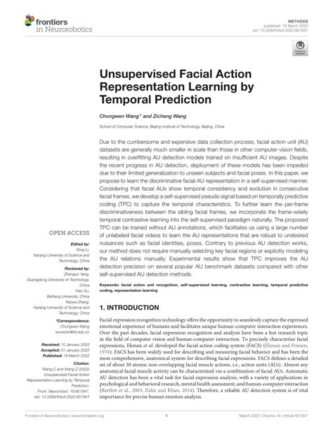 PDF Unsupervised Facial Action Representation Learning By Temporal Prediction