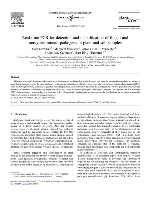 Pdf Real Time Pcr For Detection And Quantification Of Fungal And Oomycete Tomato Pathogens In