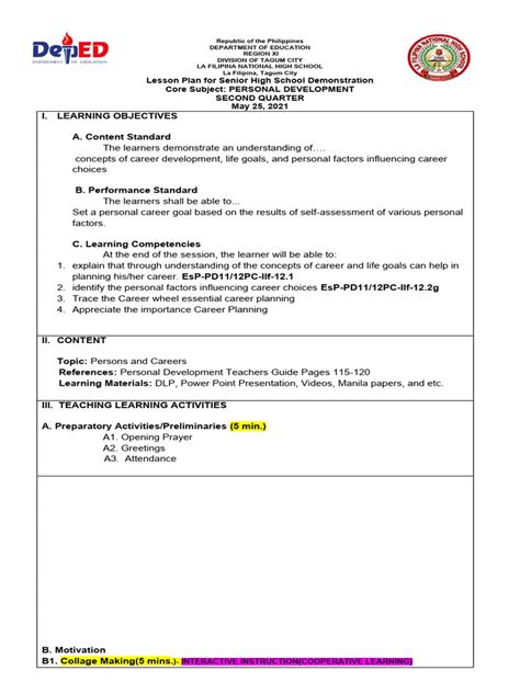 Lesson Plan Perdev Pdf