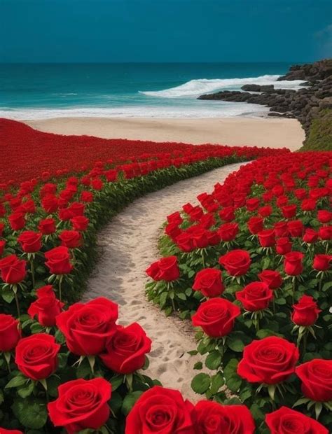 Red Roses Growing Near The Ocean Fotos Prachtige Bloemen