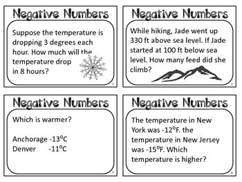 Negative Numbers Word Problem Task Cards By Rigorous Resources By Lisa