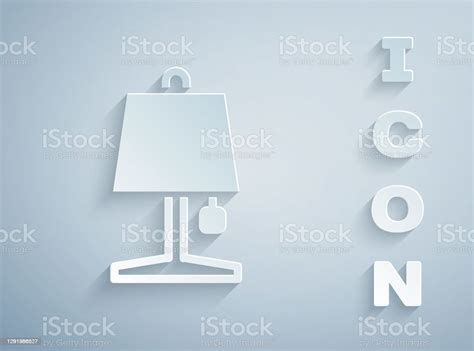 회색 배경에 격리 된 용지 컷 테이블 램프 아이콘 종이 아트 스타일 벡터 0명에 대한 스톡 벡터 아트 및 기타 이미지 0명 3차원 형태 가구 Istock