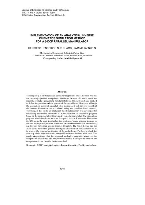 pdf implementation of an analytical inverse kinematics simulation