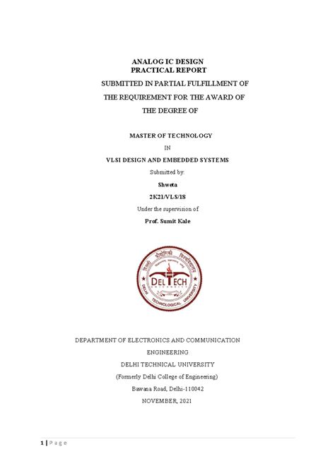 Aid File Aid Lab Analog Ic Design Practical Report Submitted In Partial Fulfillment Of The