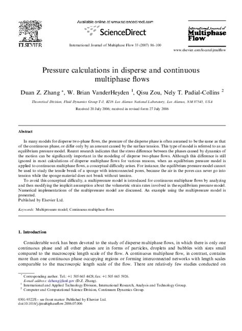 Pdf Pressure Calculations In Disperse And Continuous Multiphase Flows
