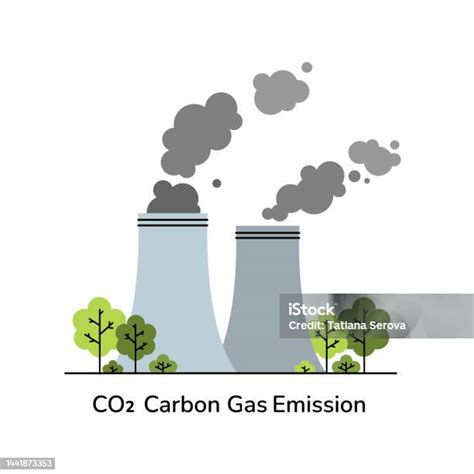 발전소는 Co2 탄소 가스 연기 평면 벡터 그림을 생성합니다 온실 효과 지구 온난화 기후 변화 대기 오염 개념 녹색 에너지