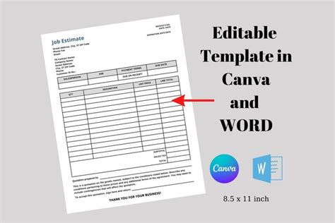 Editable Job Estimate Template Printable Business Forms