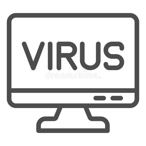 Monitor Screen With Virus Line Icon Hacker Attacks Concept Vector Graphics Stock Vector