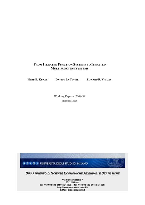 Pdf From Iterated Function Systems To Iterated Multifunction Systems