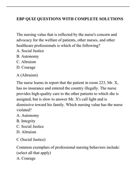 EBP QUIZ QUESTIONS WITH COMPLETE SOLUTIONS EBP Stuvia US