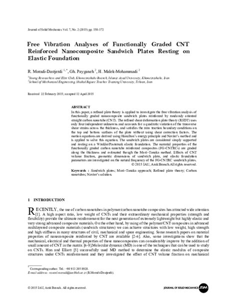 Pdf Free Vibration Analyses Of Functionally Graded Cnt Reinforced Nanocomposite Sandwich