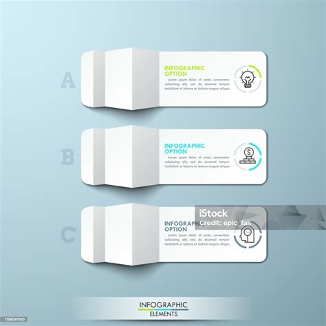 얇은 선 아이콘과 텍스트 상자가있는 접힌 흰색 종이 의 세 글자 조각 최소한의 인포그래픽 디자인 레이아웃 3가지 개체에 대한 스톡 벡터 아트 및 기타 이미지 Istock