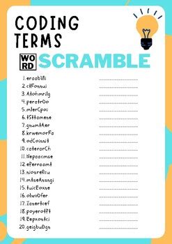 Coding Terms No Prep Word Scramble Puzzle Worksheet Activity Morning Work