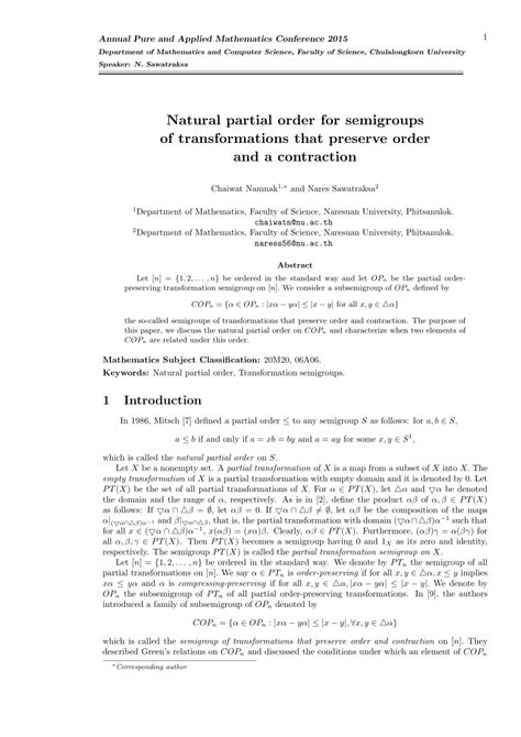 Pdf Natural Partial Order For Semigroups Of Transformations That Preserve Order And A Contraction