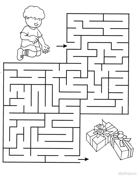 Лабиринт для детей 5 7 лет Помоги Пете добраться до подарков