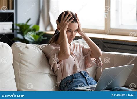 Nervous Frustrated Young Woman Looking At Computer Screen Stock Image Image Of Screen