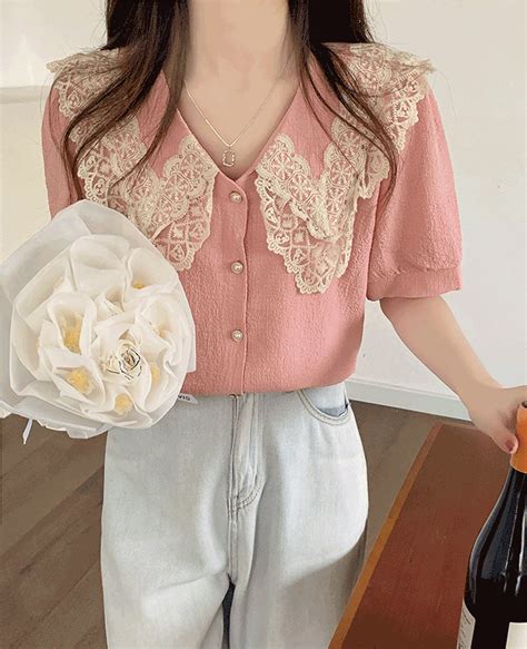 헤이클로젯 당일발송 아이보리L 핑크XL XL XL 빅사이즈 레이스 빅카라 퍼프 블라우스 시원한 브이넥 여름자켓 반팔 퍼프 셔츠 대형사이즈 뚱뚱한 여성복 데이트룩