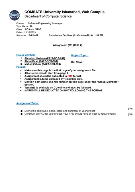 Assignment 2 Sec Comsats University Islamabad Wah Campus