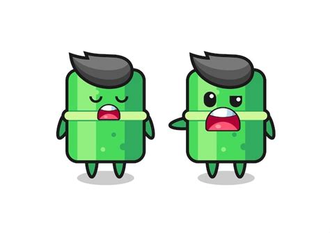 두 개의 귀여운 대나무 캐릭터 사이의 논쟁 티셔츠 스티커 로고 요소를 위한 귀여운 스타일 디자인 프리미엄 벡터